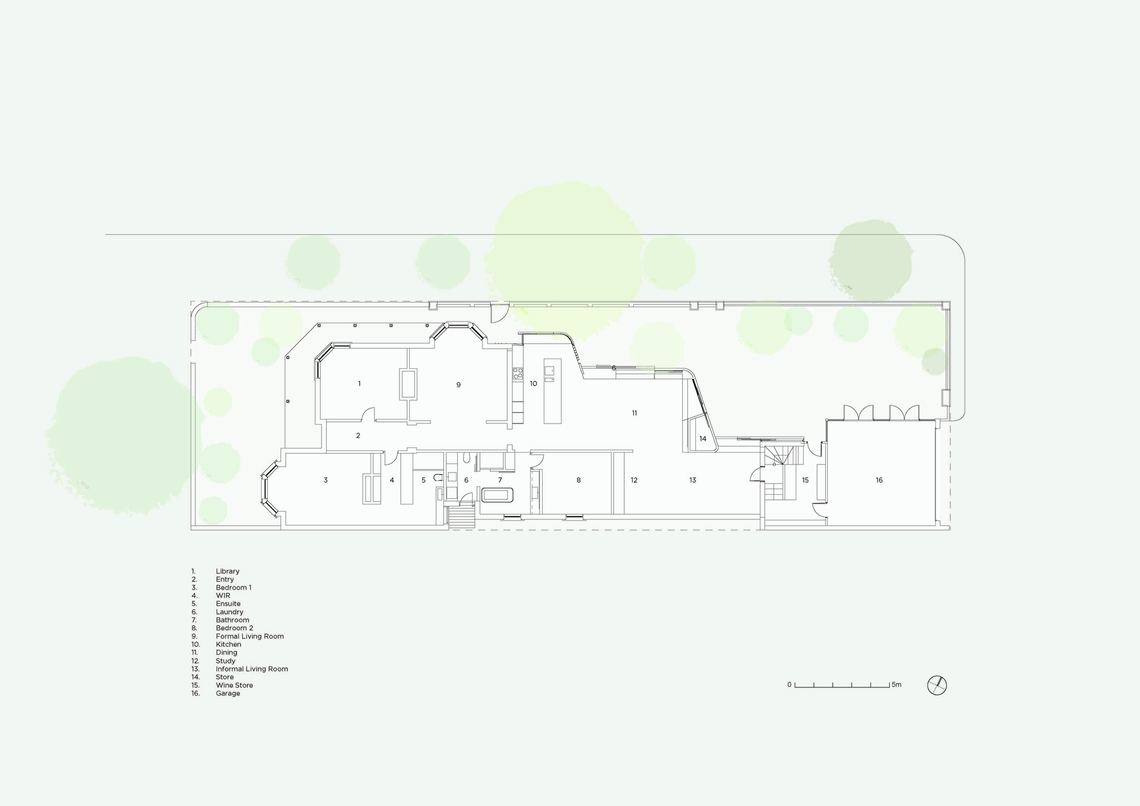 At Merton House a Curving Dark Timber Wall Creates the New Home's Edge