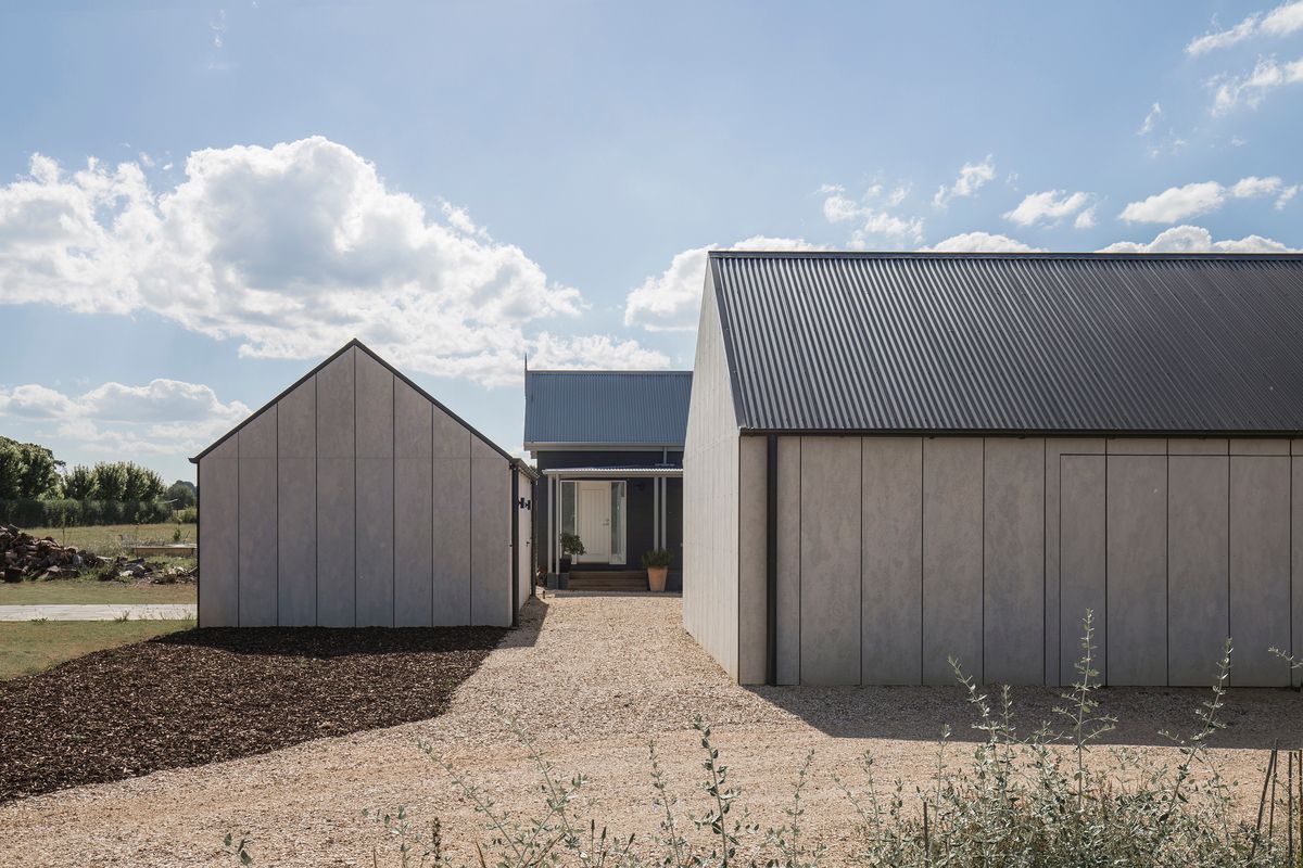 Modern Barn Outside, Minimal Studio and Gallery Space Inside