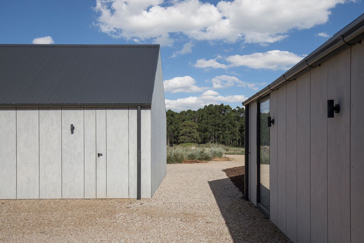 Modern Barn Outside, Minimal Studio and Gallery Space Inside